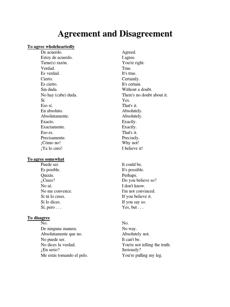 Agreement & Disagreement Phrases | PDF