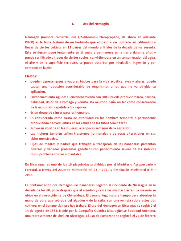 Impacto del Nemagón en Nicaragua | PDF | Pesticida | Contaminación