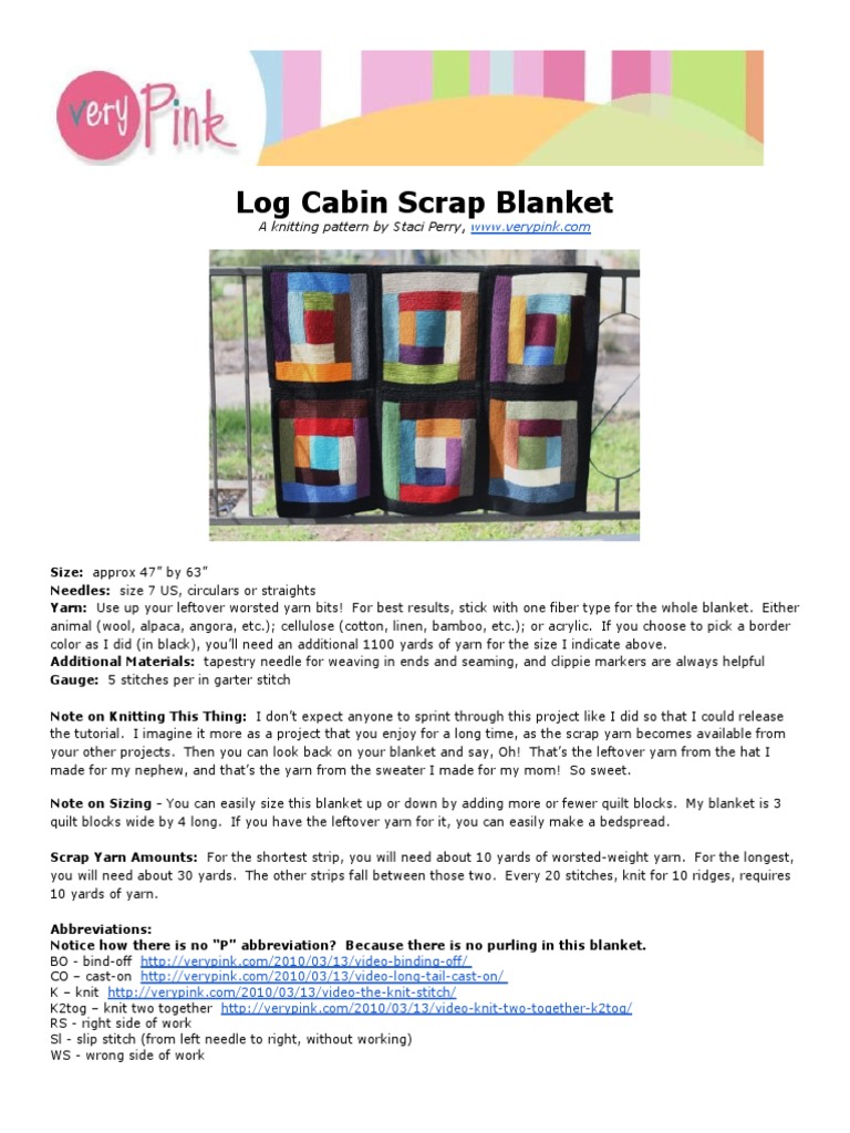 Log Cabin Scrap Blanket V 2 | PDF | Knitting | Yarn