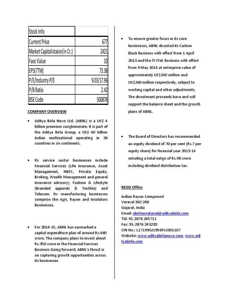 ABNL | PDF | Equity (Finance) | Dividend