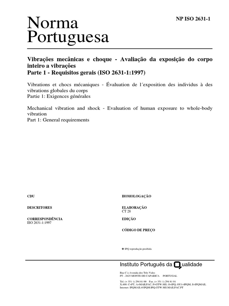 Norma Portuguesa NP ISO 2631-1 | PDF | Frequência | Tempo
