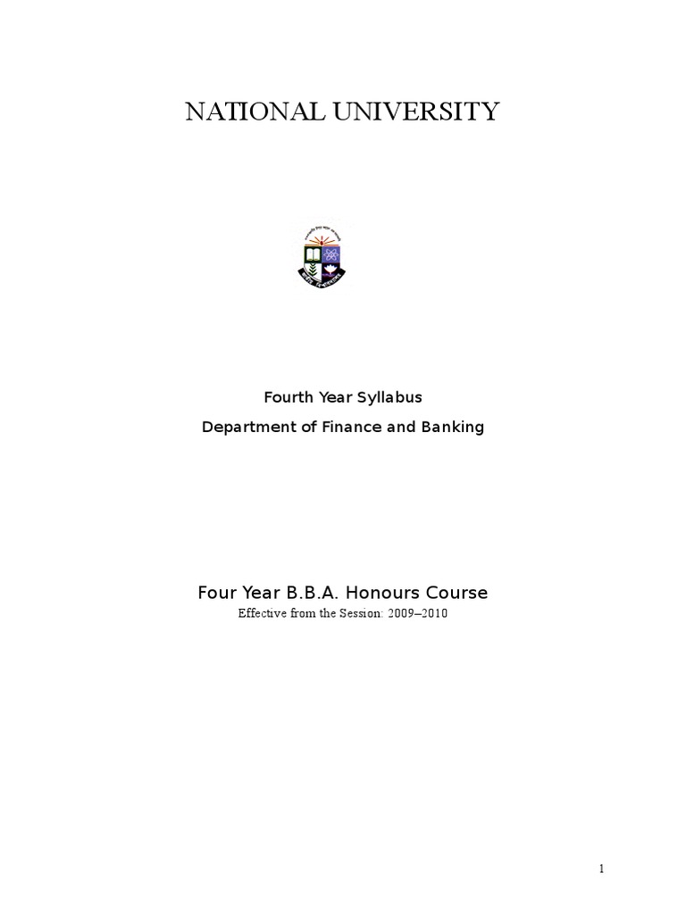NATIONAL UNIVERSITY SYLLABUS FOR 4 YEARS B.B.A. HONOURS COURSE IN ...