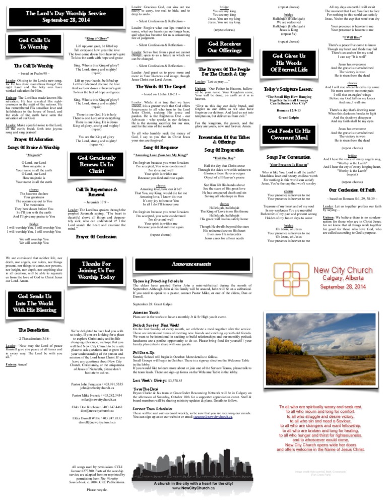 September 28, 2014 Worship Folder | PDF | Confession (Religion ...