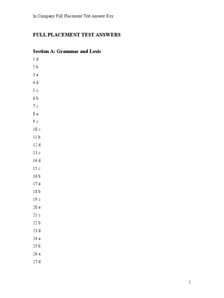 Full Placement Test Answer Key | PDF | Career & Growth | Business