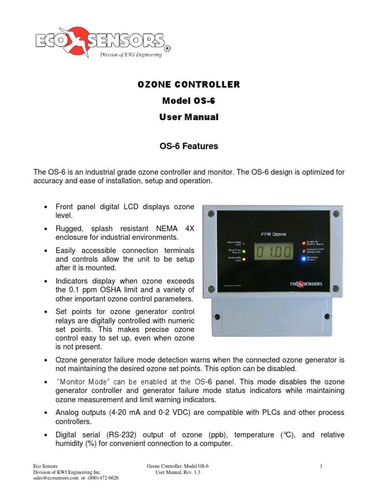 OS6-User Manual 2012-11-13 Rev 1.3 | PDF | Ozone | Relay