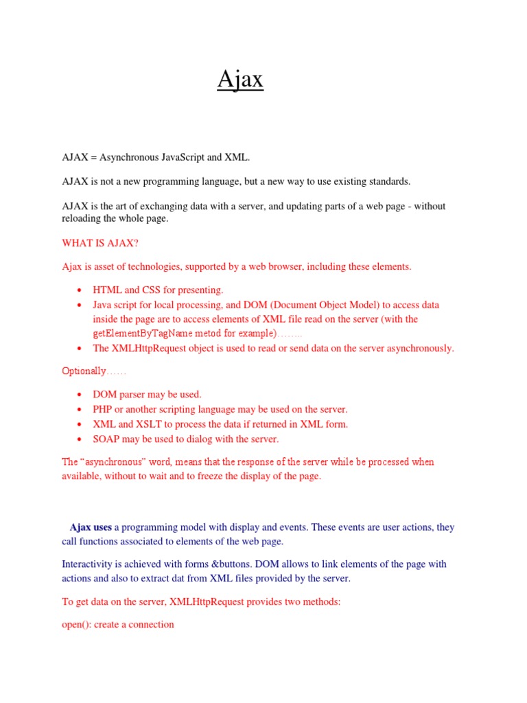 Ajax Uses A Programming Model With Display and Events. These Events Are ...