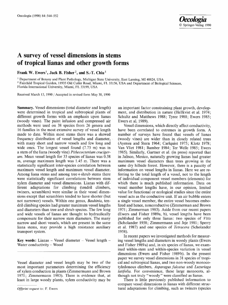Ewers Et Al-1990 | PDF | Plant Stem | Trees