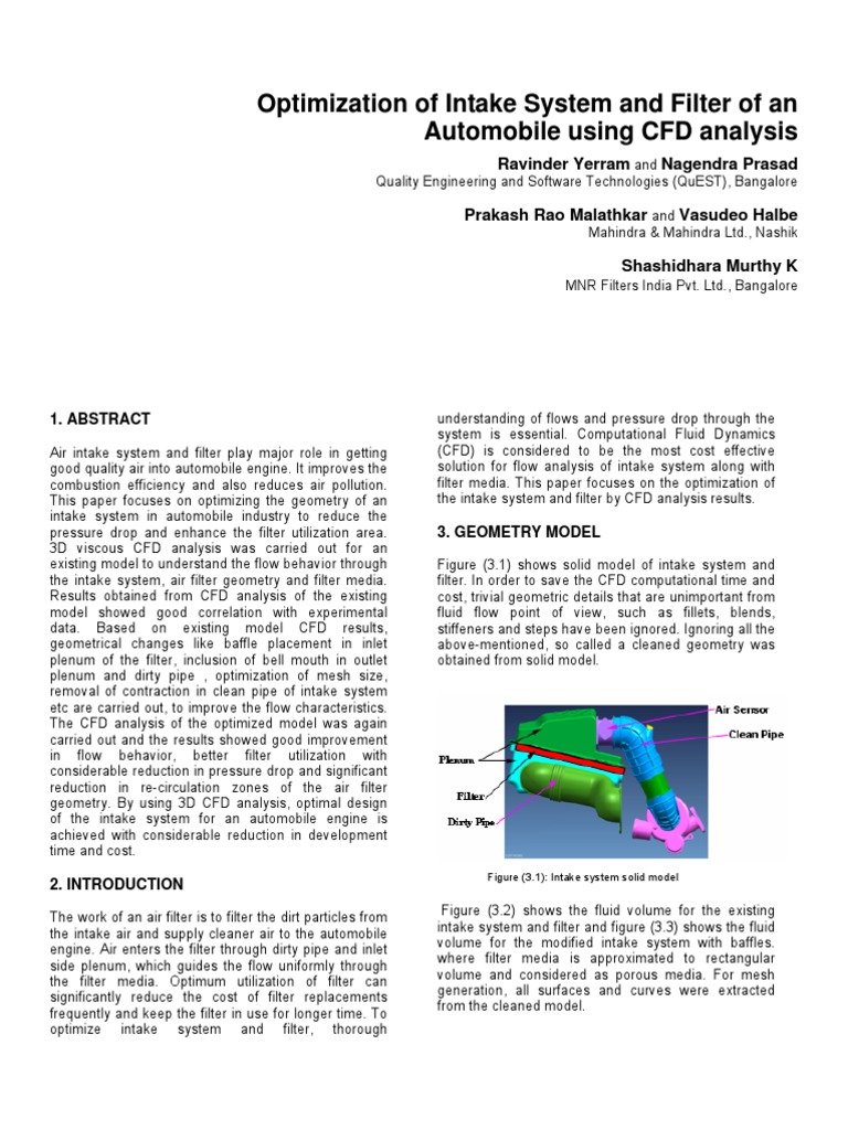 Optimization of Intake System and Filter of An Automobile Using CFD ...