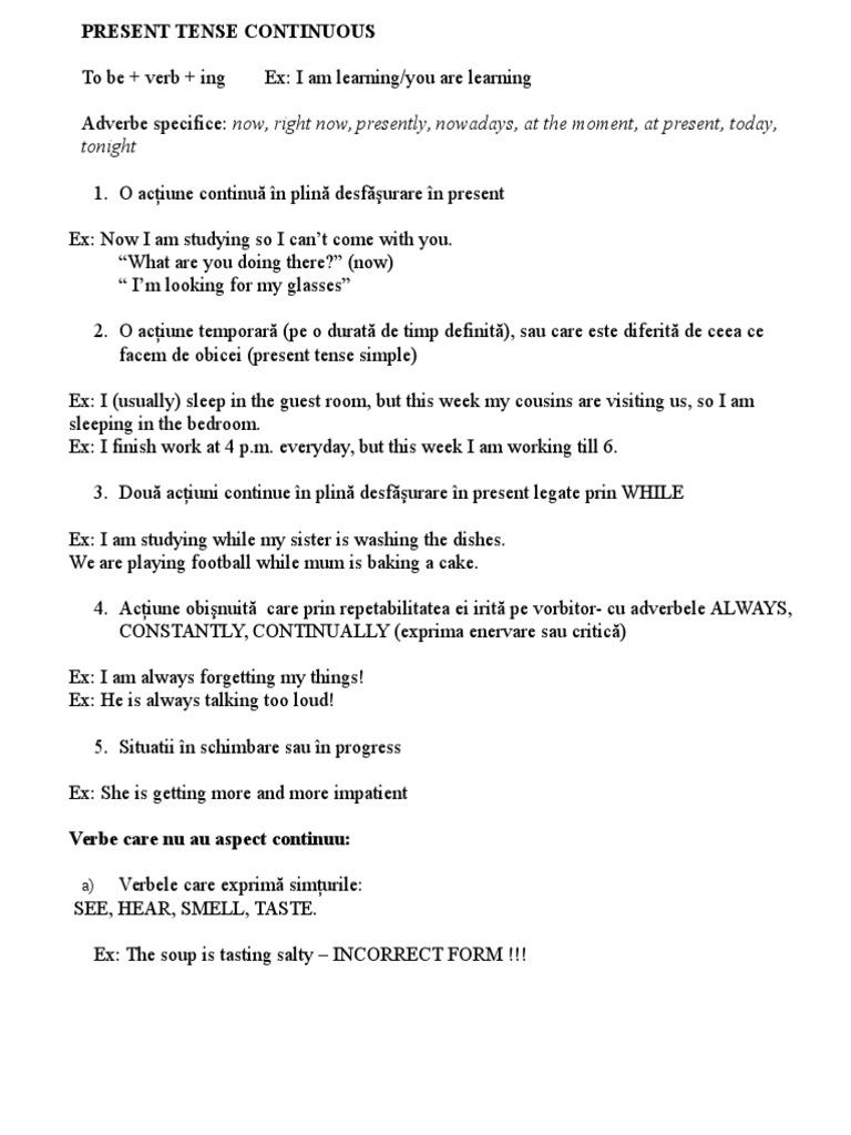 Present Continuous - Theory | PDF | Grammar | Syntax