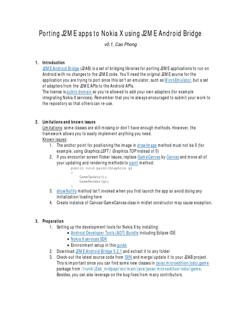 Porting J2ME Apps To Nokia X Using J2ME Android Bridge | Download Free PDF | Java (Programming ...