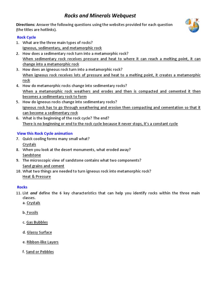 Rocks and Minerals Webquest | PDF | Rock (Geology) | Sedimentary Rock