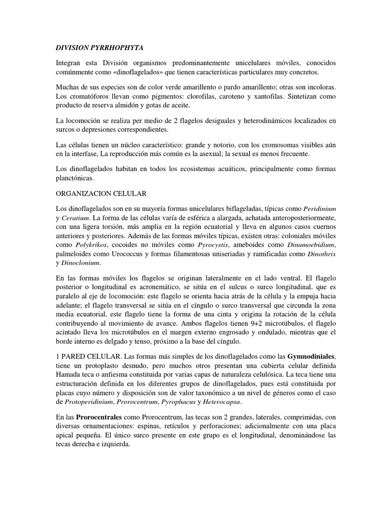 Division Pyrrophyta | PDF | Citoplasma | Biología Celular)