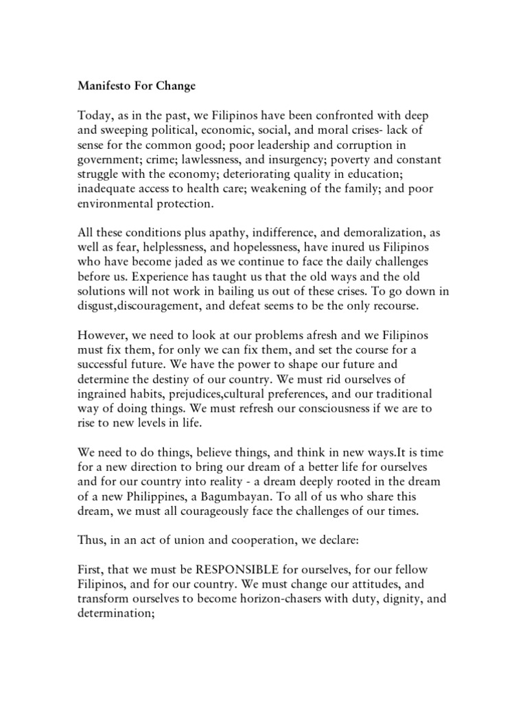 Manifesto for a New Philippines | PDF | Philippines