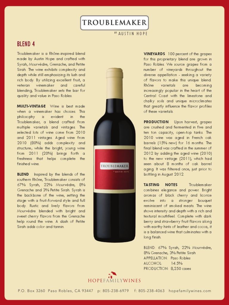 Troublemaker Factsheet B4 | PDF | Wine | Alcohol