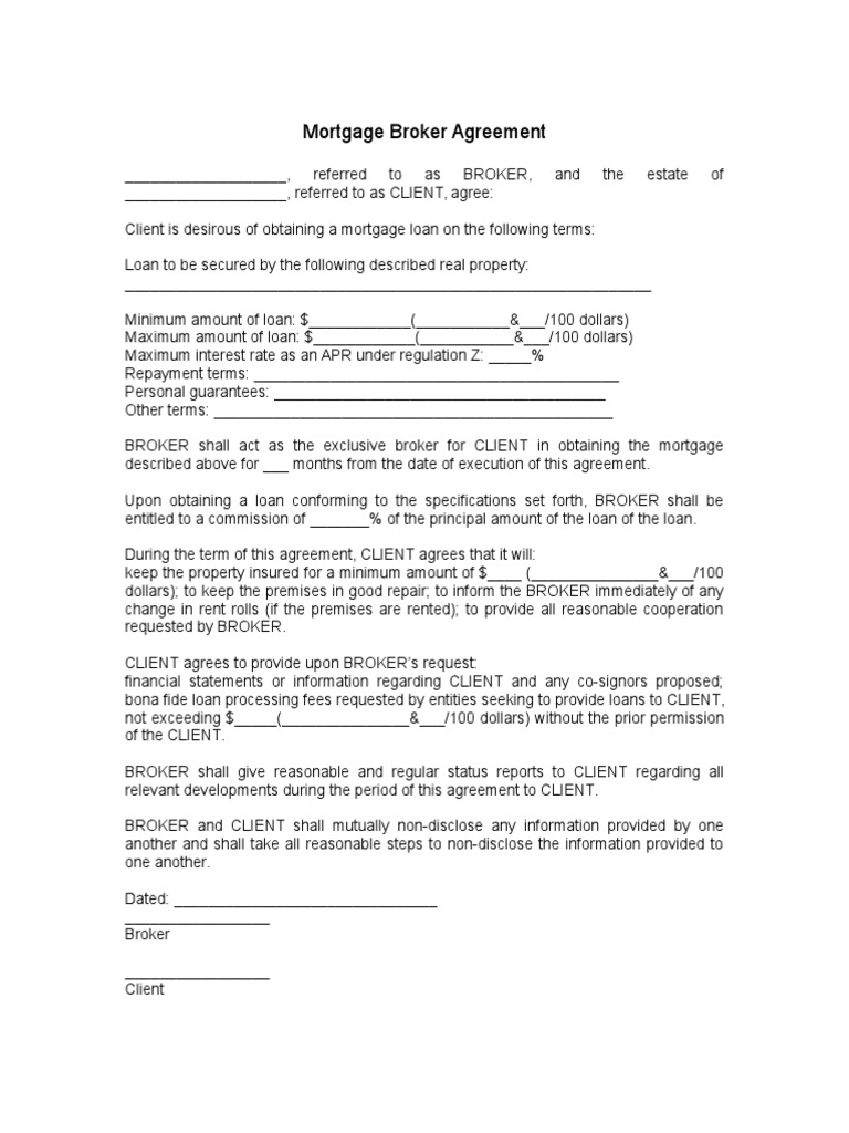Mortgage Broker Agreement | Trespass | Loans