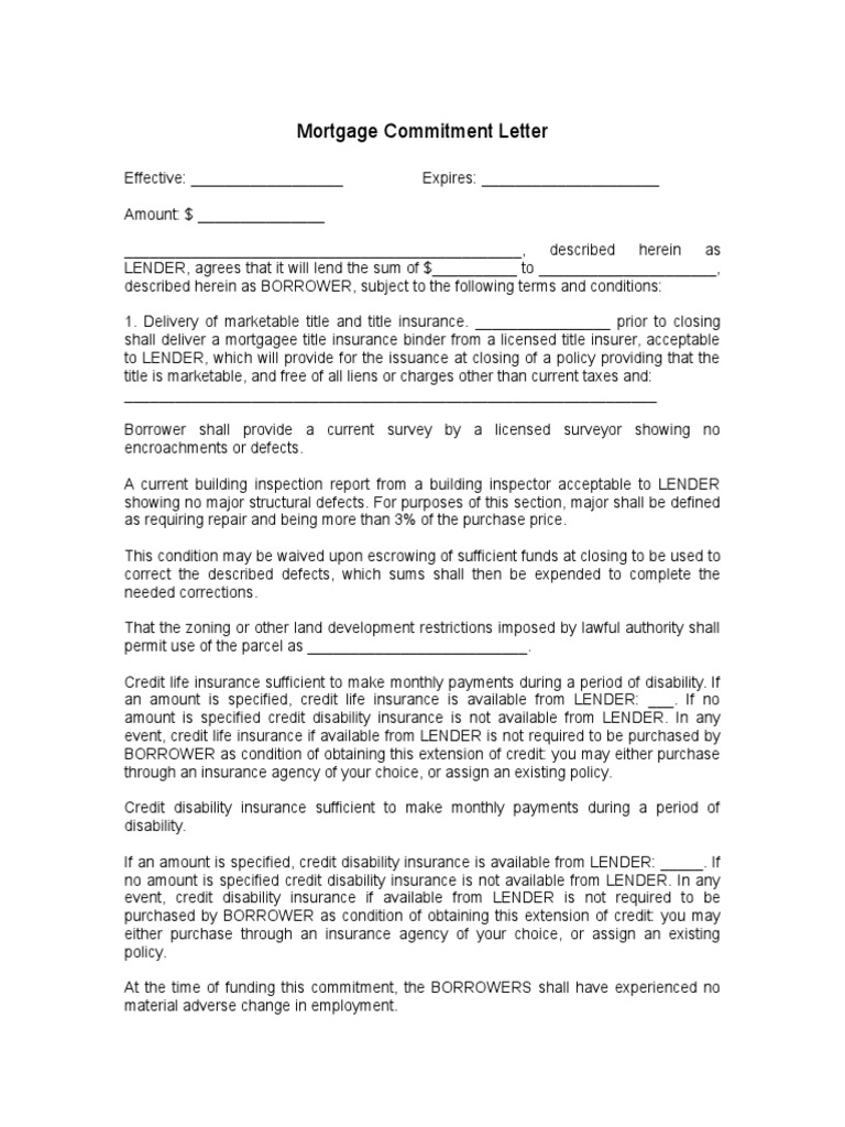 Mortgage Commitment Letter | PDF | Trespass | Insurance