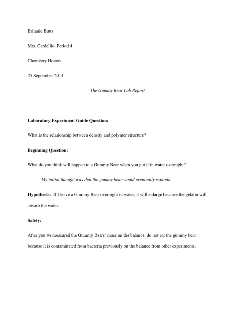 Chemistry Honors - Gummy Bear Lab | PDF | Experiment | Weighing Scale