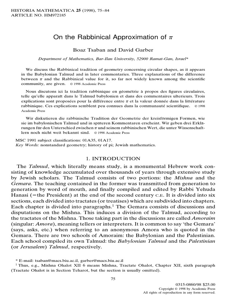 On The Rabbinical Approximation Of: Department of Mathematics, Bar-Ilan ...