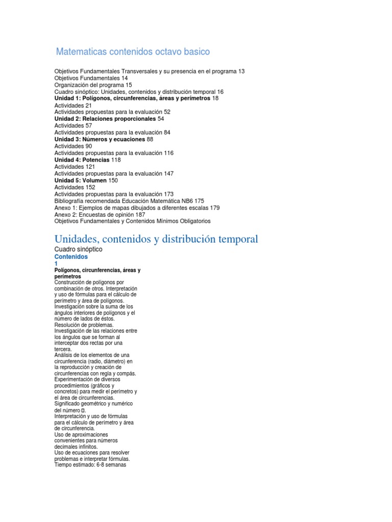 Matematicas Contenidos Octavo Basico | PDF | Exponenciación ...