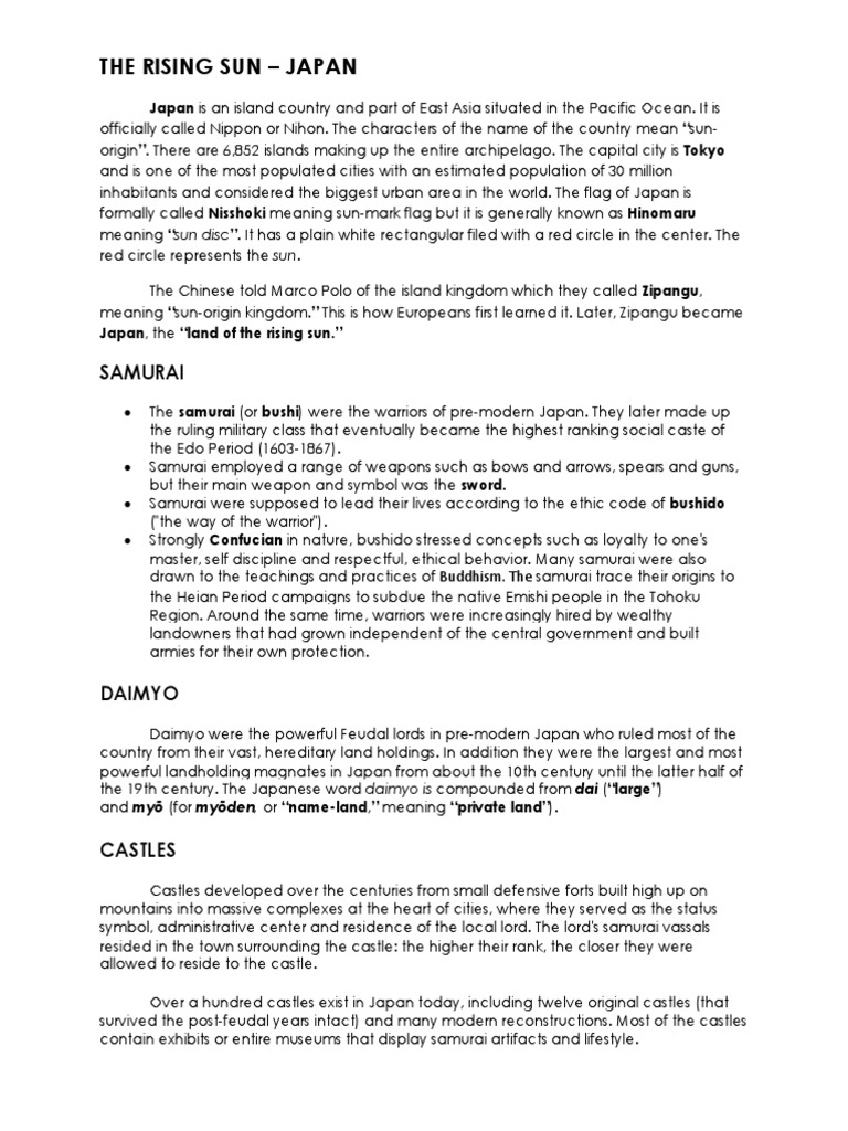 The Rising Sun - Japan: Samurai | PDF | Geisha | Ninja