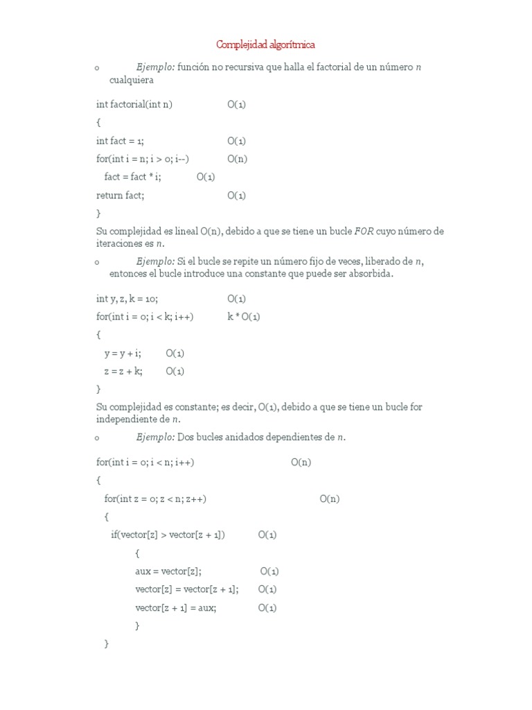 Complejidad Algorítmica Ejemplos | PDF