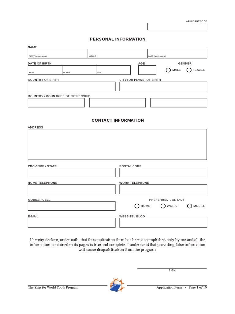 Personal Information: FIRST (Given Name) Middle LAST (Family Name ...