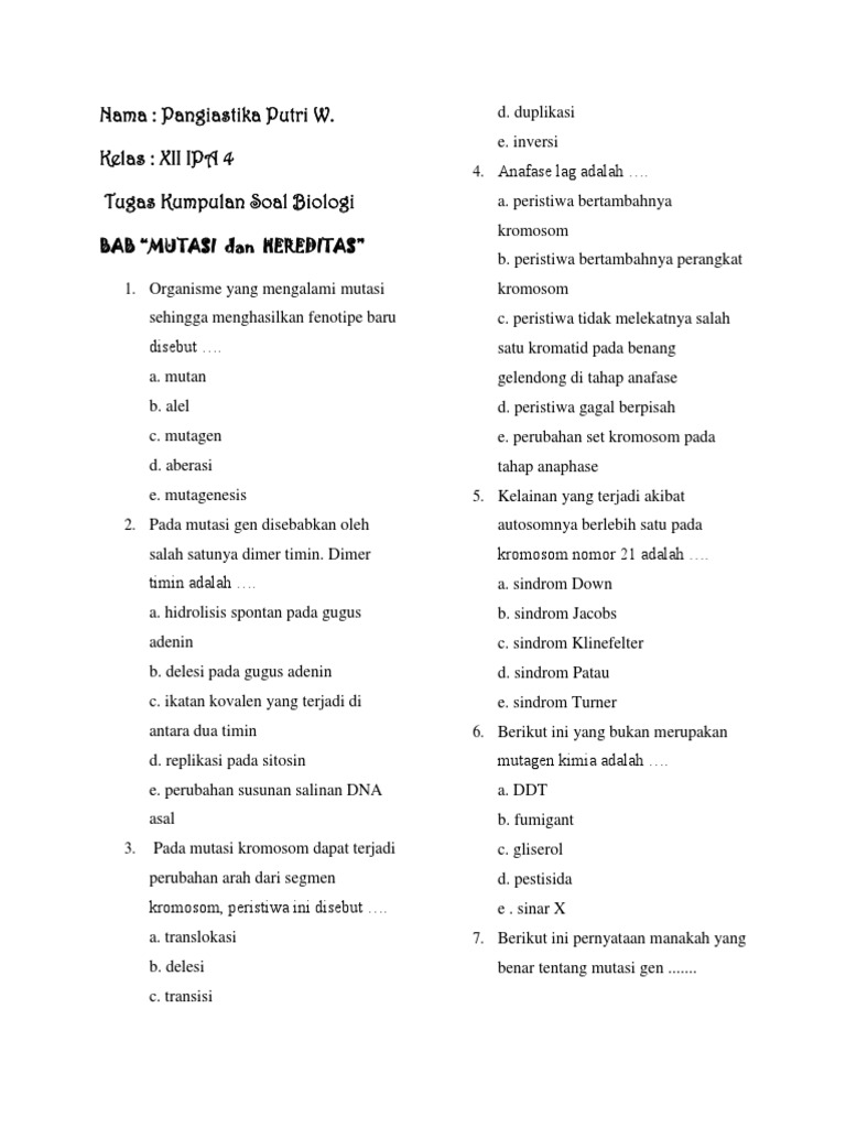Kumpulan Soal Mutasi-Hereditas | PDF | Sains & Matematika