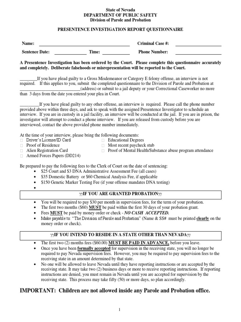 PSIQ Probation | PDF | Probation | Presentence Investigation Report