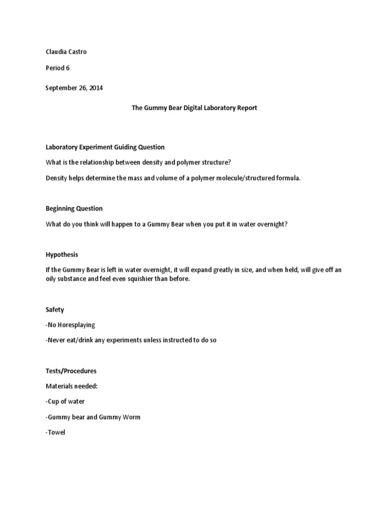 Gummy Bear Lab Report | PDF | Density | Polymers