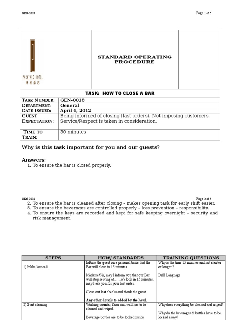 GEN-0018 - How To Cloase A - Bar | PDF | Risk | Business