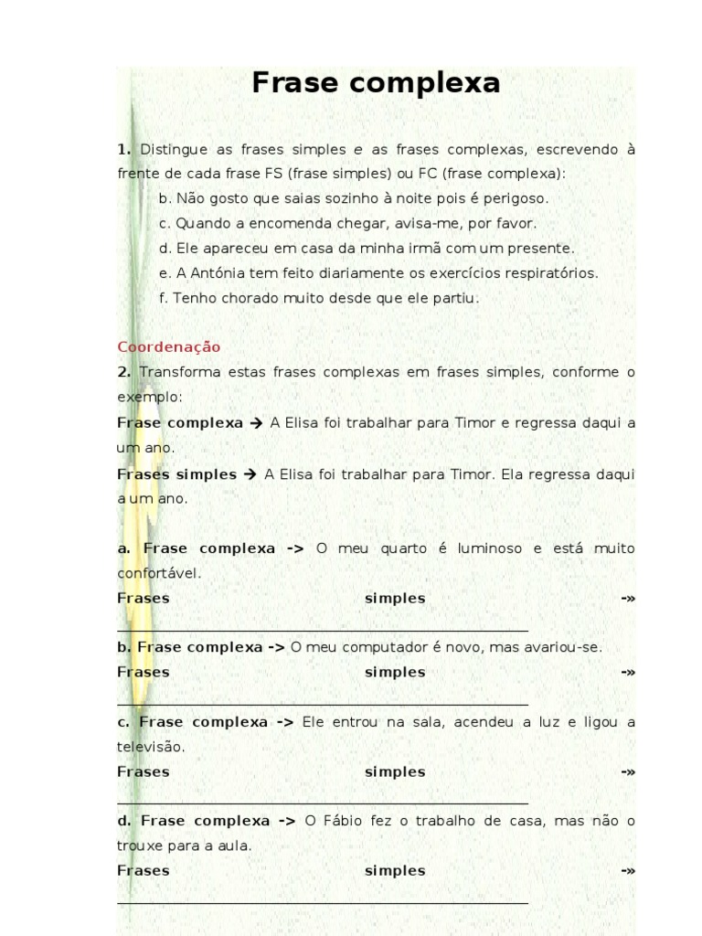 Frase Complexa - 7º (Tlebs) | PDF | Gramática | Sintaxe