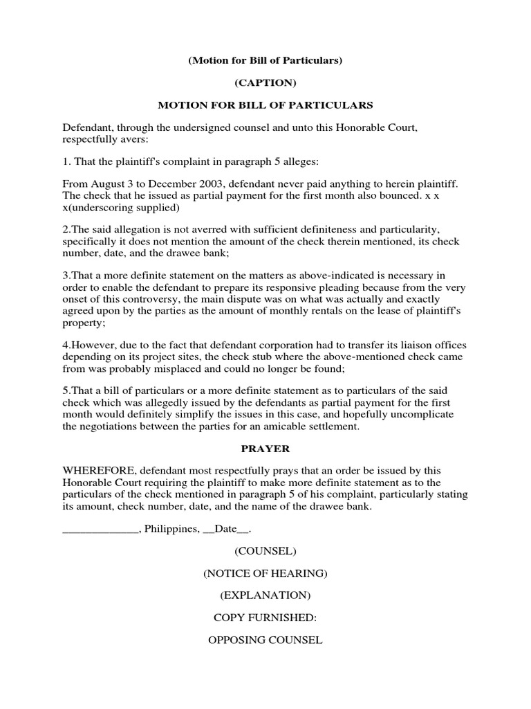 Motion For Bill of Particulars | PDF