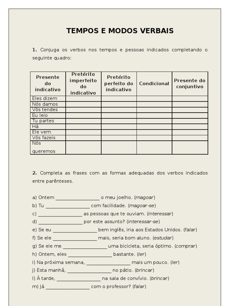 Tempos e Modos Verbais | PDF