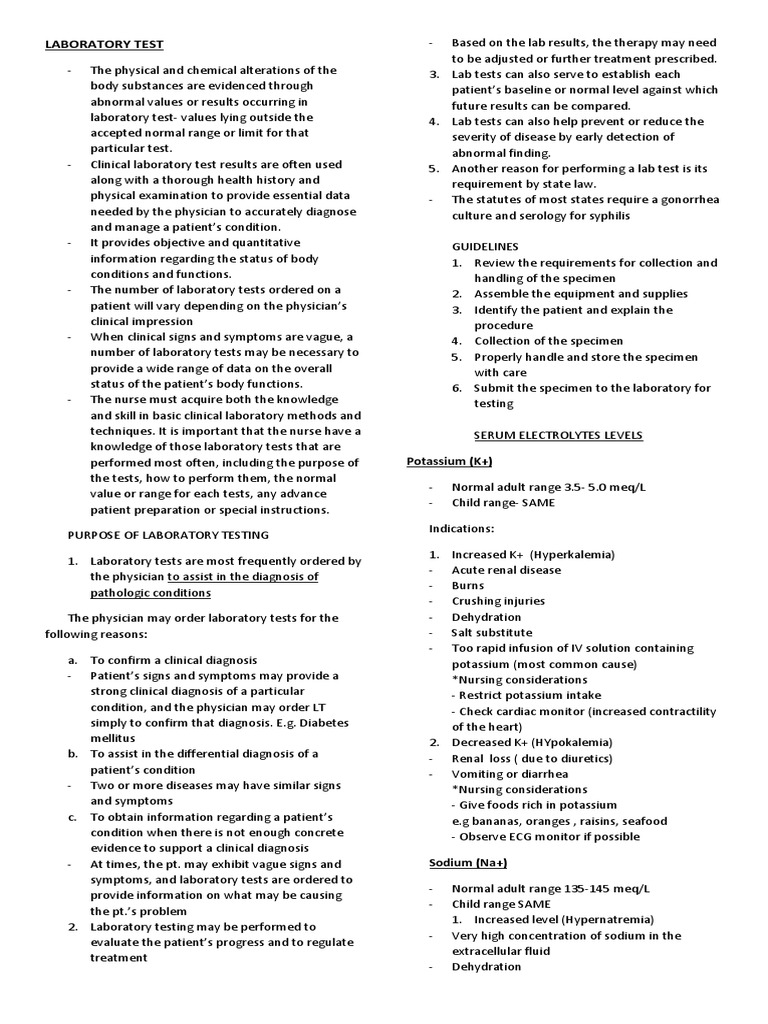 Laboratory Test: Potassium (K+) | PDF | Medical Diagnosis | White Blood ...