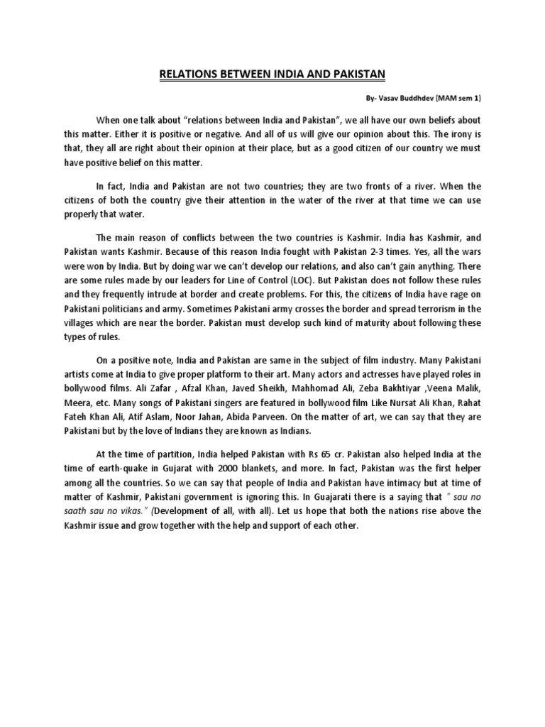 Relations Between India and Pakistan | PDF | Pakistan | India–Pakistan ...