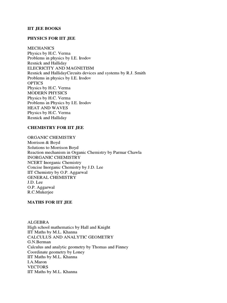 Essential IIT JEE Preparation Books | PDF | Technology & Engineering