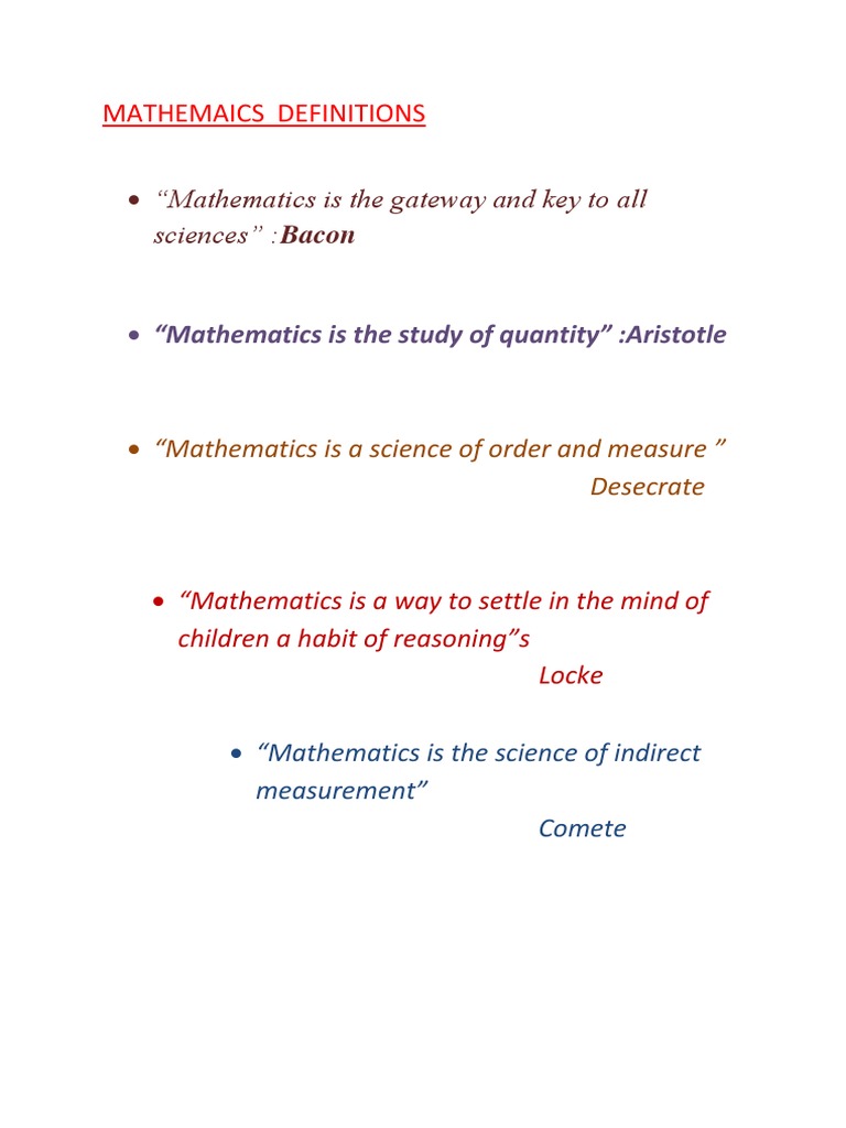 Mathematics Definitions by Philosophers | PDF | Philosophy