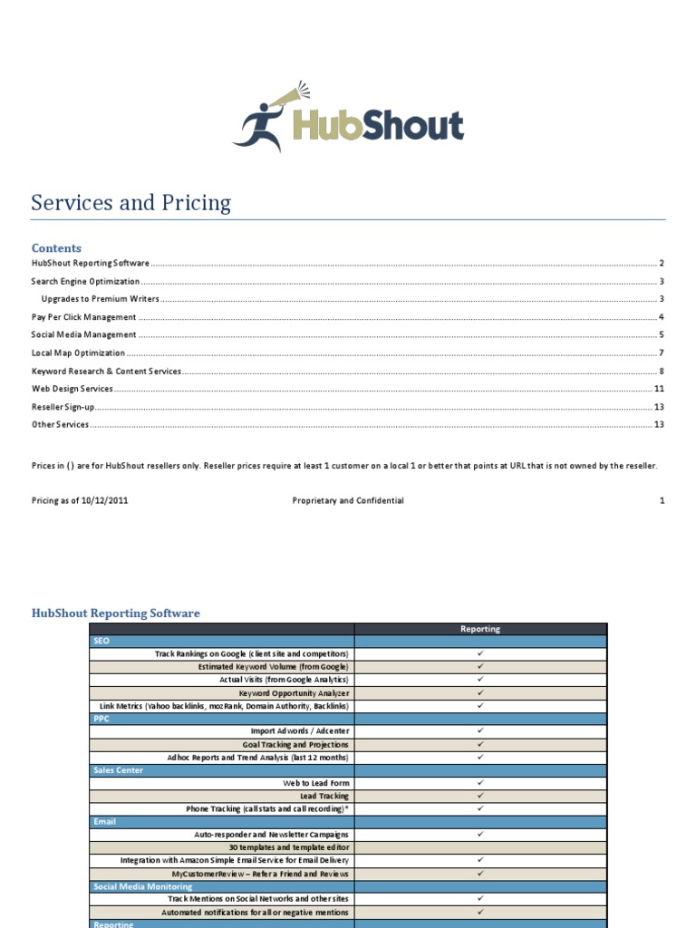 HubShout Reseller Pricing Overview | PDF | Search Engine Optimization ...