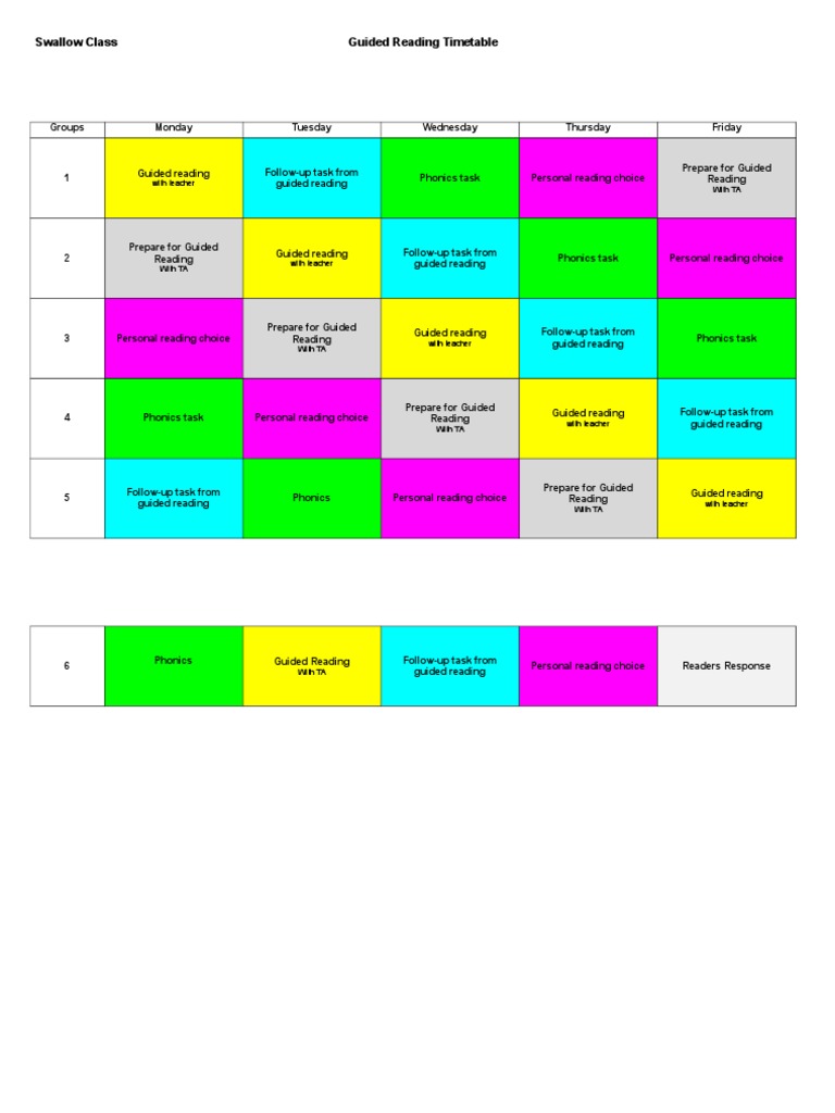 Swallow Class Guided Reading Timetable | PDF