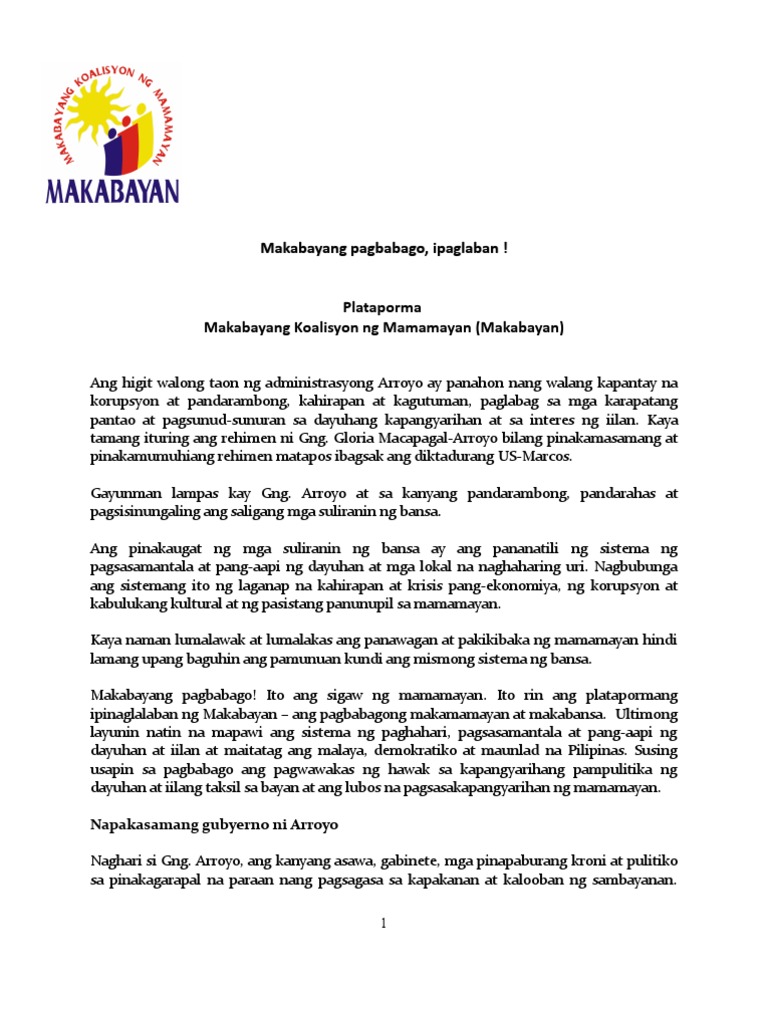 Makabayan Platform | PDF