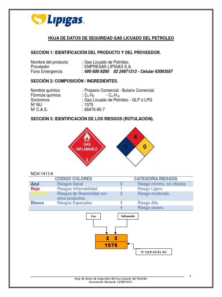 Hoja de Seguridad Gas Licuado Lipigas
