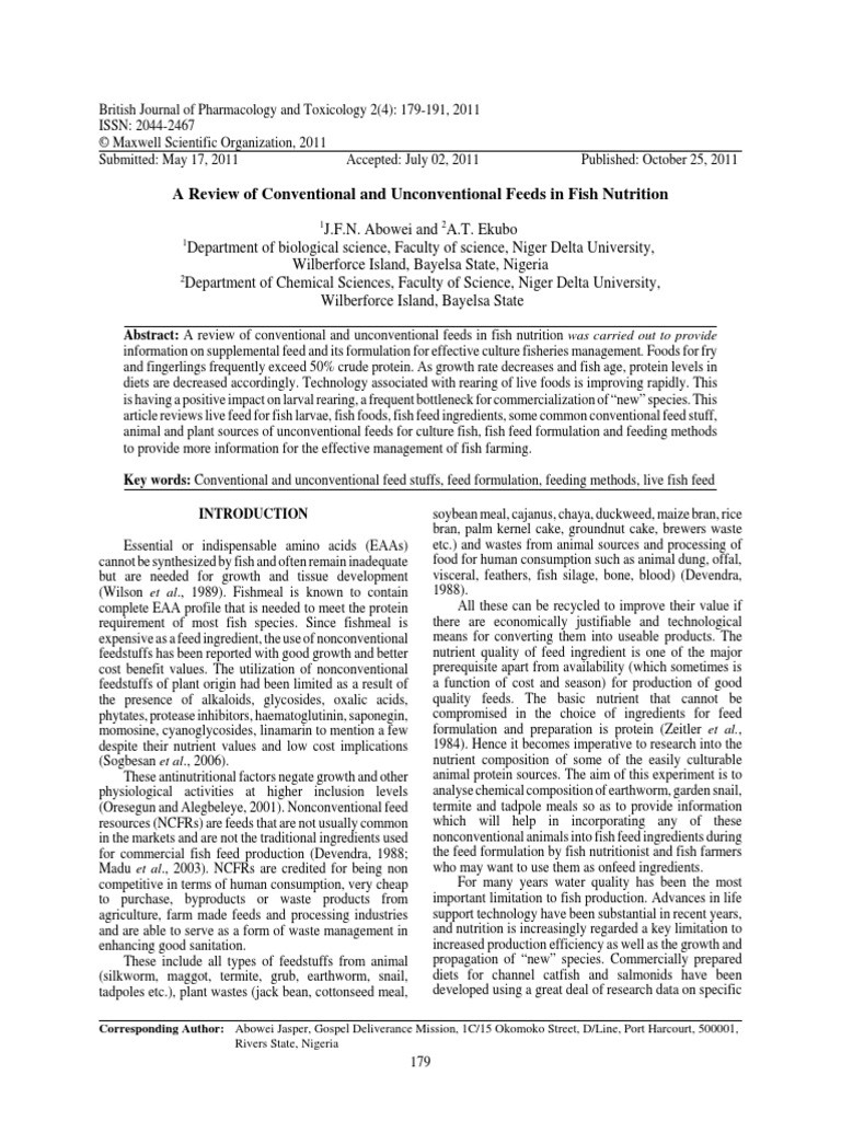 A Review of Conventional and Unconventional Feeds in Fish Nutrition ...
