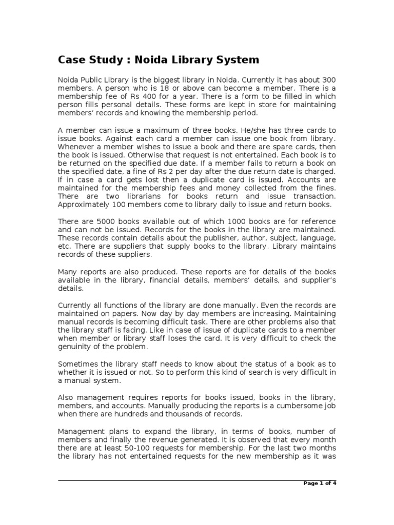 Case Study Noida Library System Pdf Libraries Information