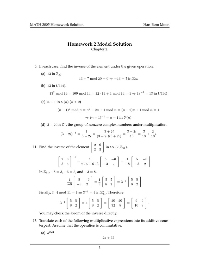 Homework Solution 2 | PDF | Matrix (Mathematics) | Determinant