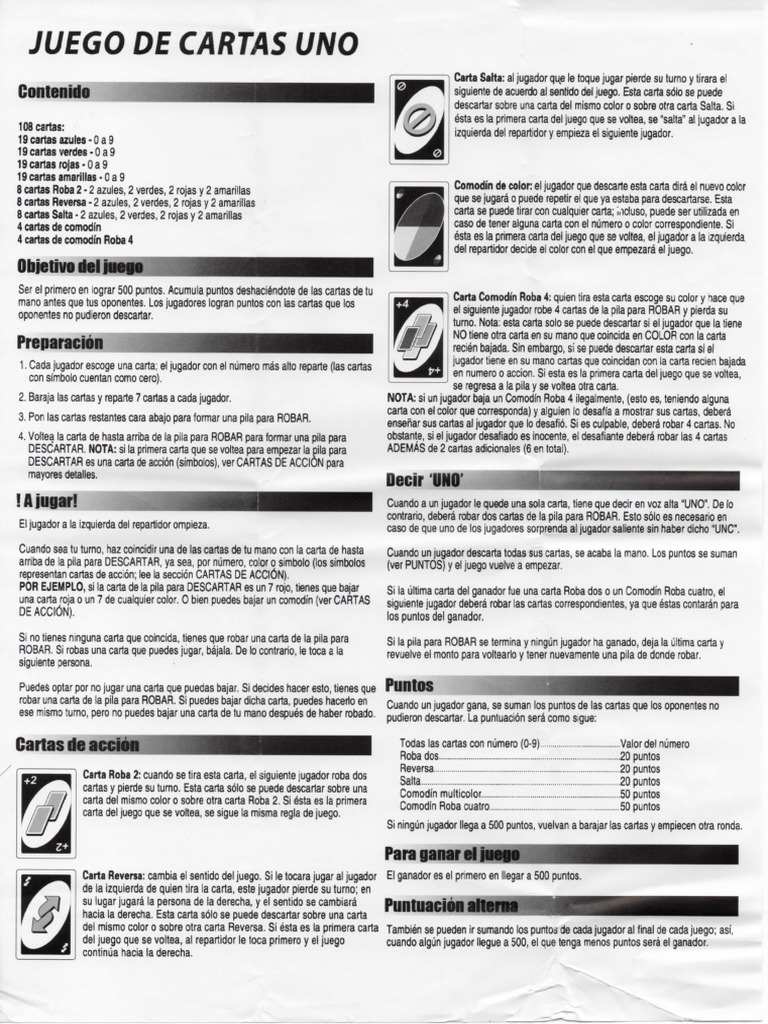 Reglas UNO | PDF | Jugando a las cartas | Juegos de mesa