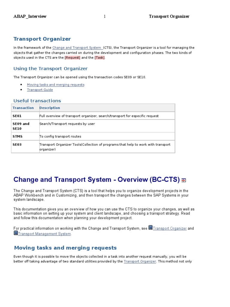 SAP Transport Organizer Overview | PDF | Business