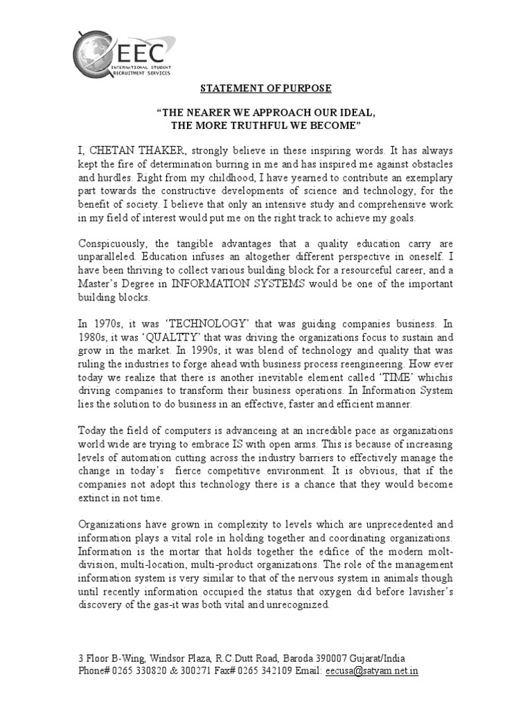 Sop Ms MGT Information Systems | PDF | Mail | Written Communication