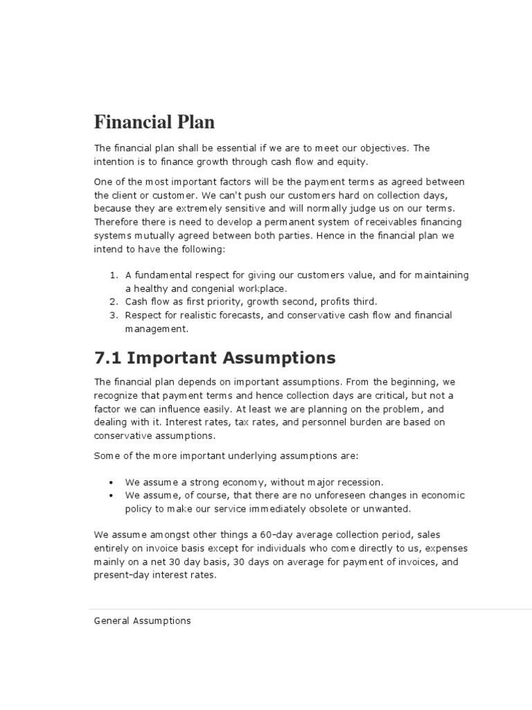 Financial Plan | PDF | Balance Sheet | Gross Margin