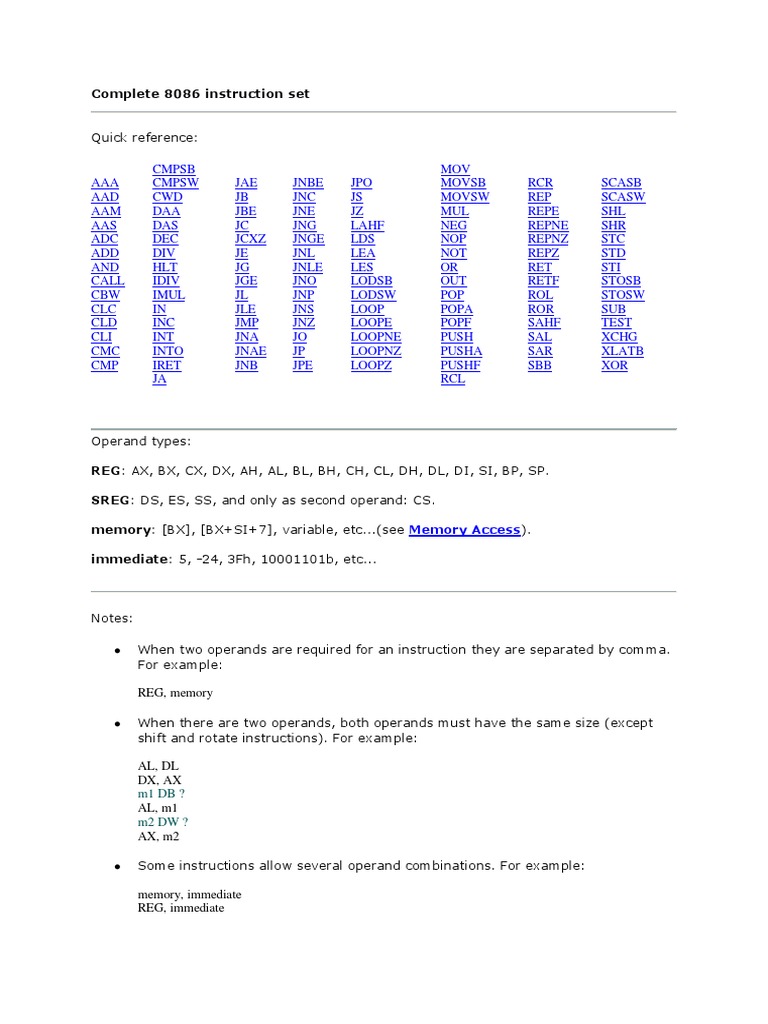 Complete 8086 Instruction Set | PDF | Instruction Set | Binary Coded Decimal