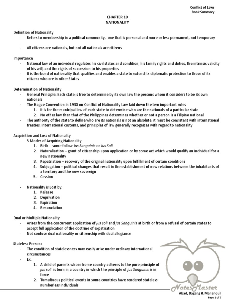Nationality: Jus Soli Is Born in A Country in Which The Principle of ...